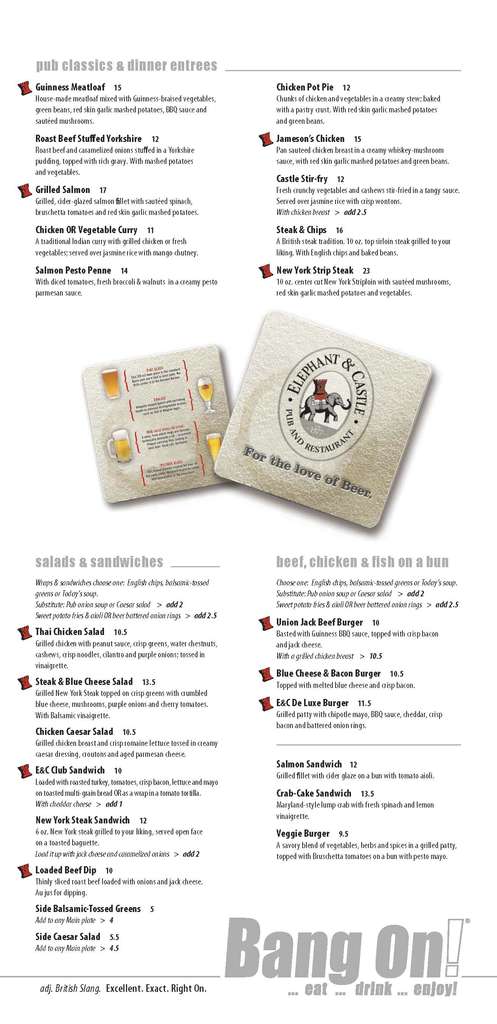 Menu at Elephant & Castle pub & bar, Washington, 900 19th St - Eye St