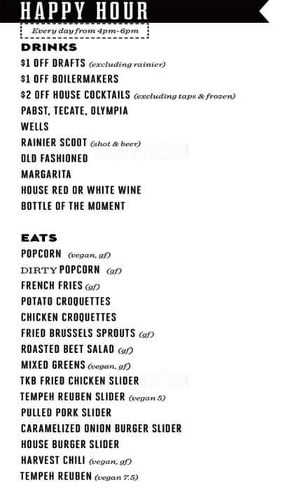 Menu at The Knock Back pub & bar, Portland