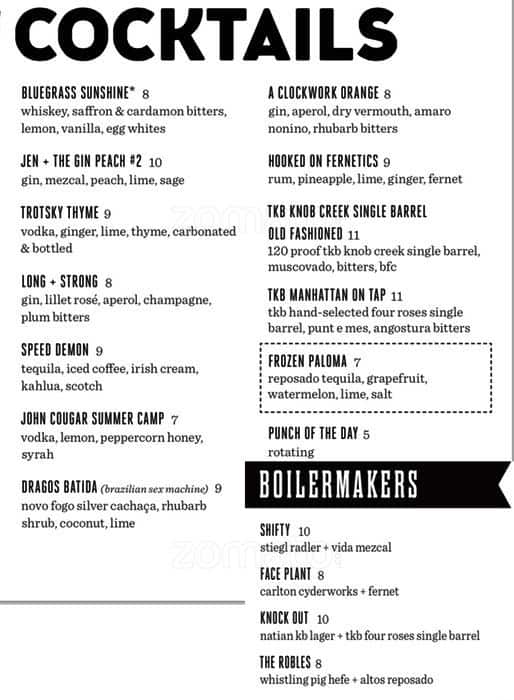 Menu at The Knock Back pub & bar, Portland