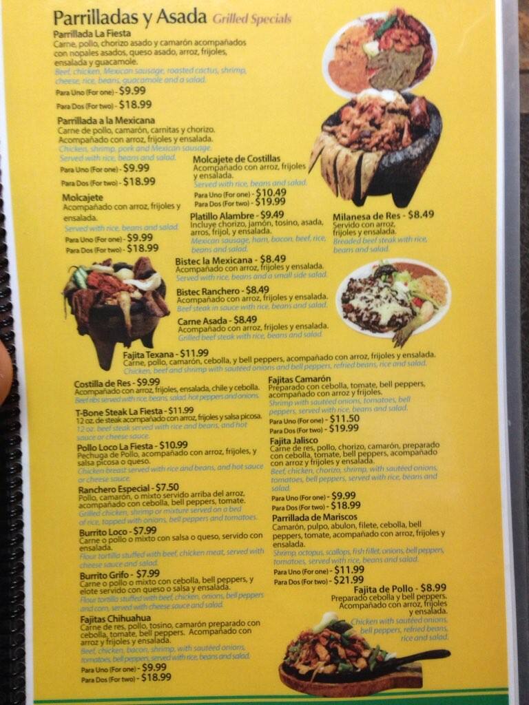 Menu at La Fiesta restaurant, Jonesboro