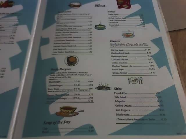 Menu at City Diner restaurant, Longview