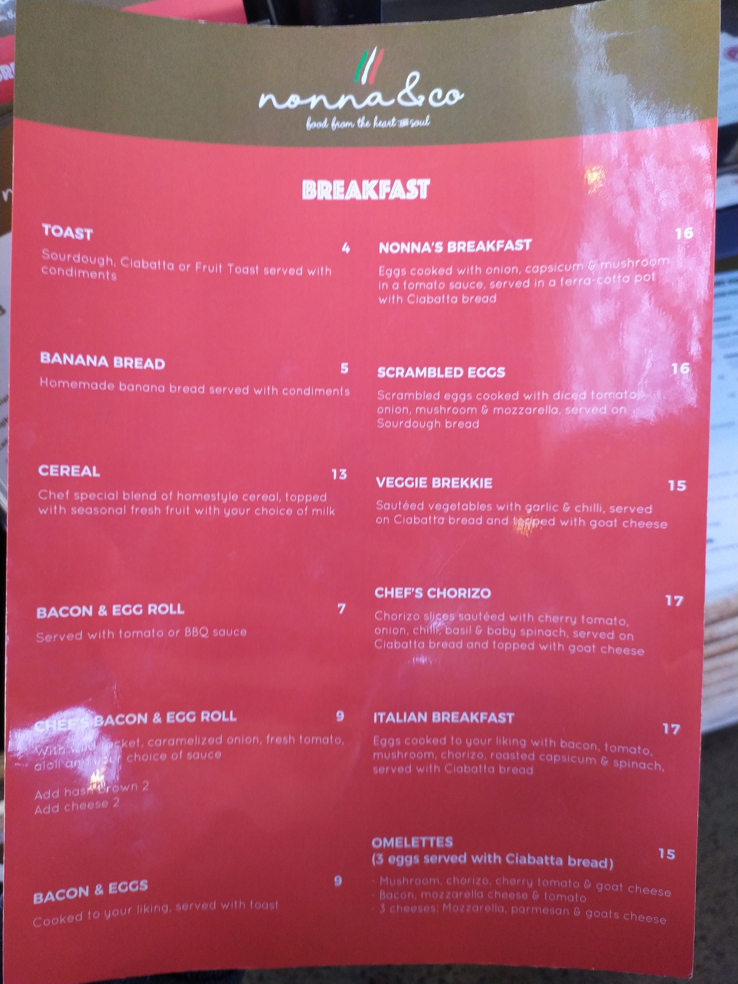 Menu at Nonna & Co restaurant, North Strathfield