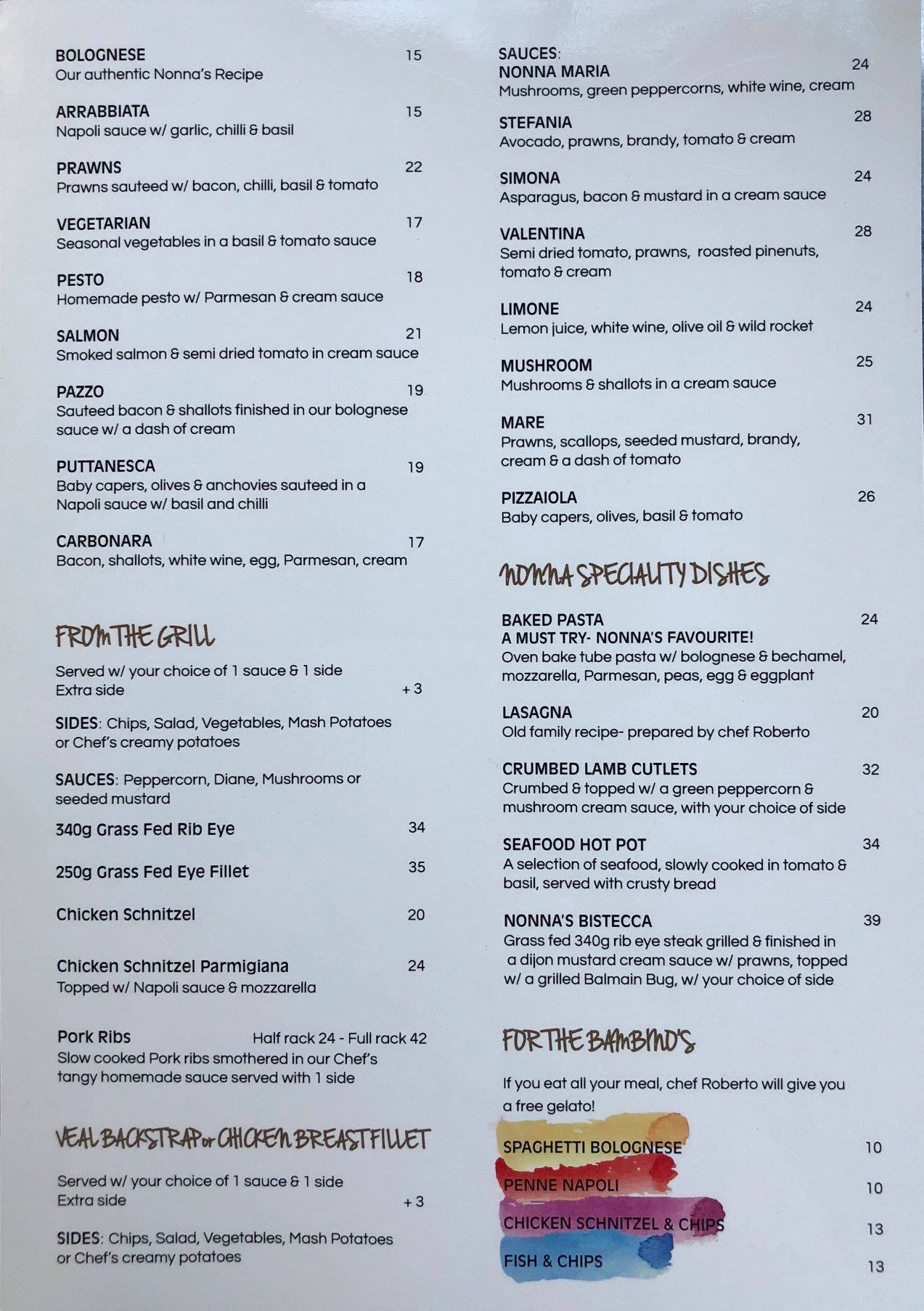 Menu at Nonna & Co restaurant, North Strathfield