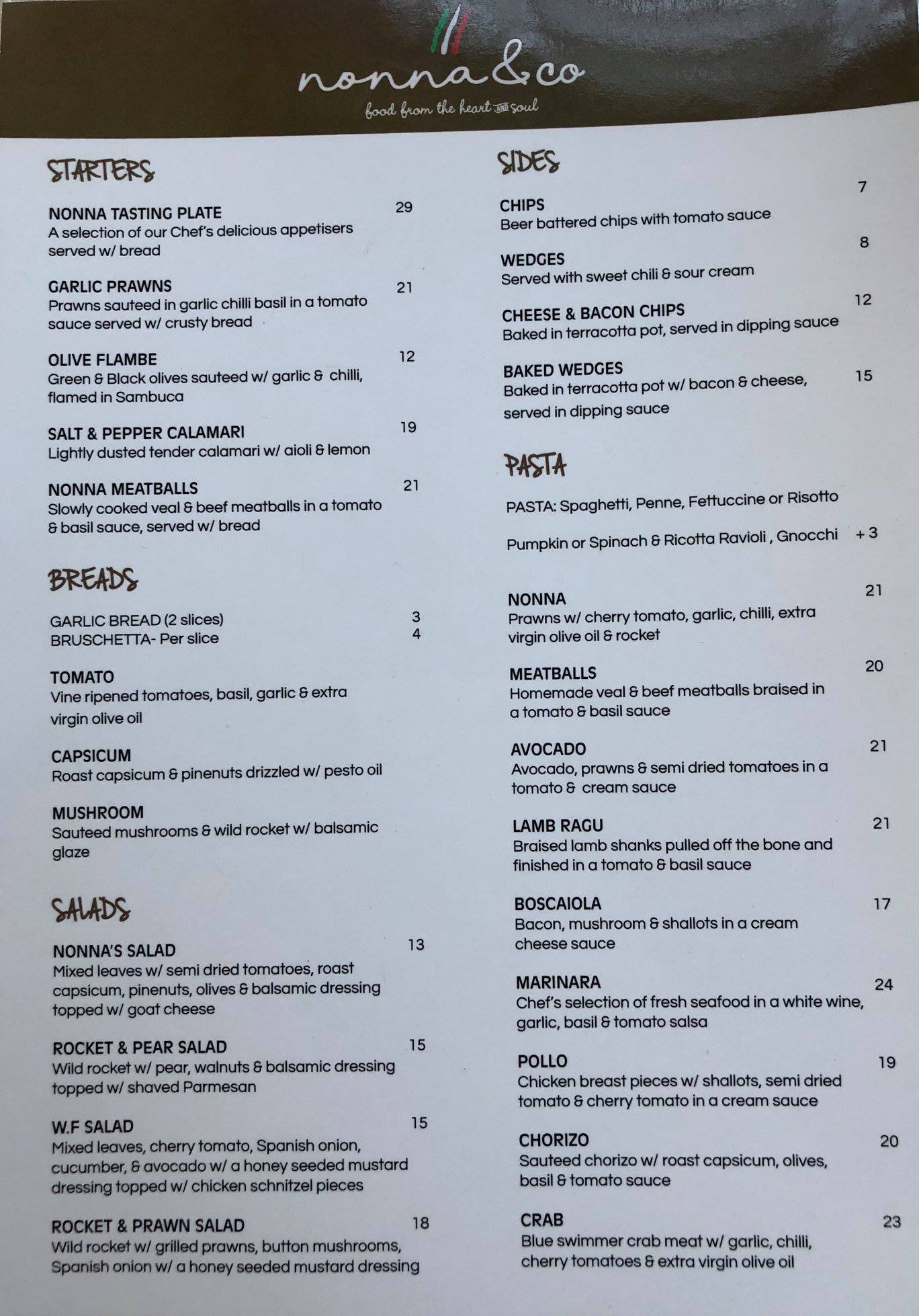 Menu at Nonna & Co restaurant, North Strathfield