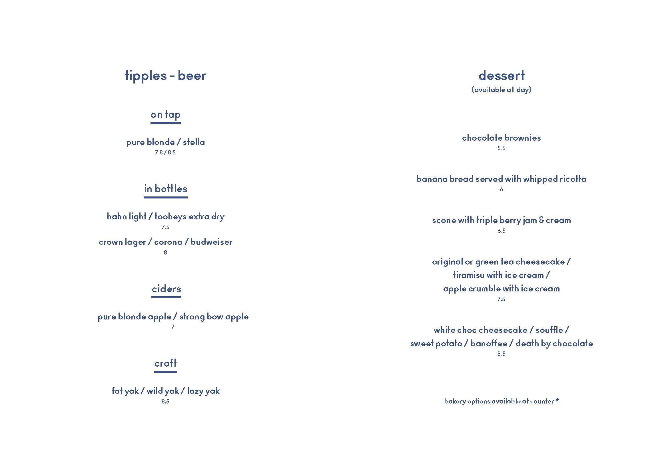 Menu at Bare Witness, Rhodes