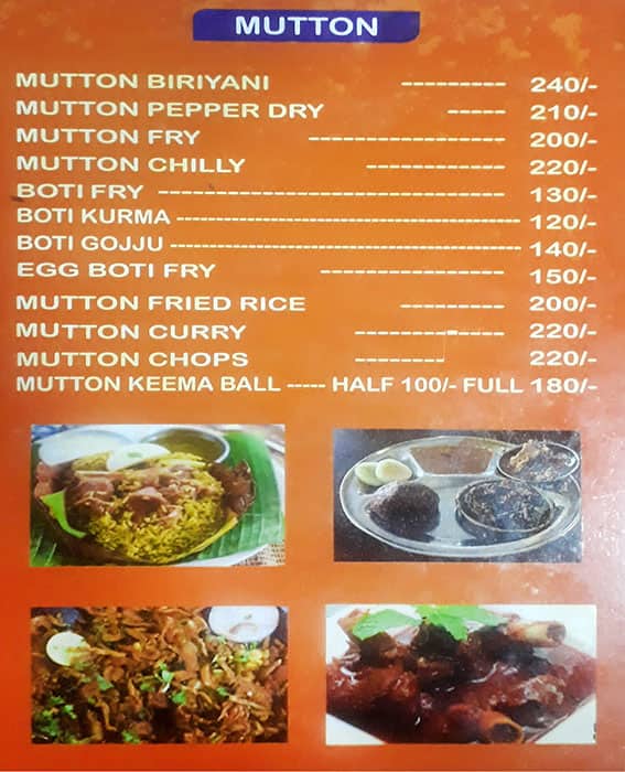Menu at Naveena Mane Beegara Oota, Bengaluru
