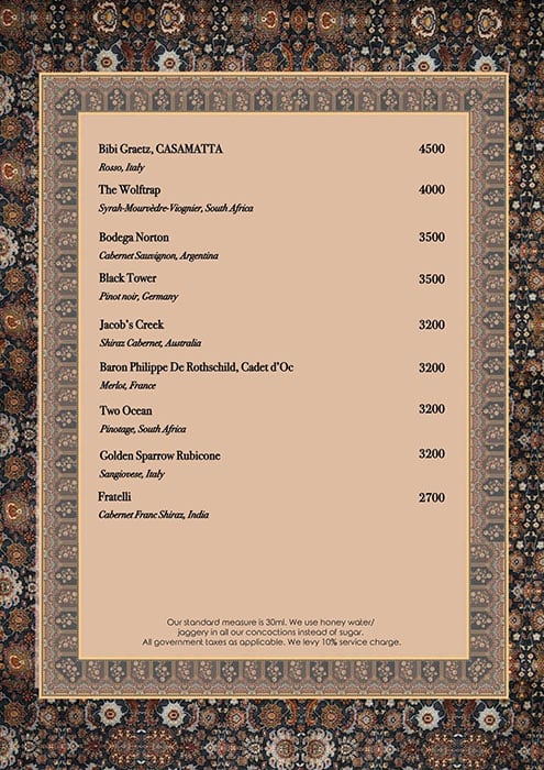Menu at Badmaash UB City, Bengaluru