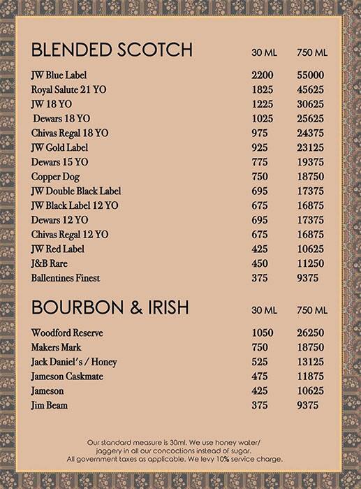 Menu at Badmaash UB City, Bengaluru