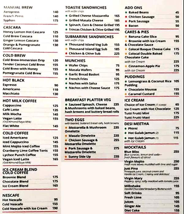 Menu of CraftCoffee@Trincas, Park Street Area, Kolkata