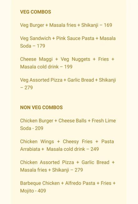 Menu at Vello Ka Adda, Kolkata