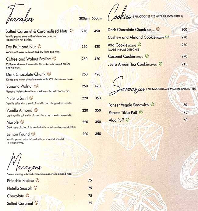 Menu of The Bearded Baker, Rohini, New Delhi