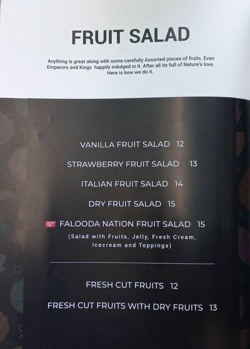 Menu of Falooda Nation, Qusais, Dubai