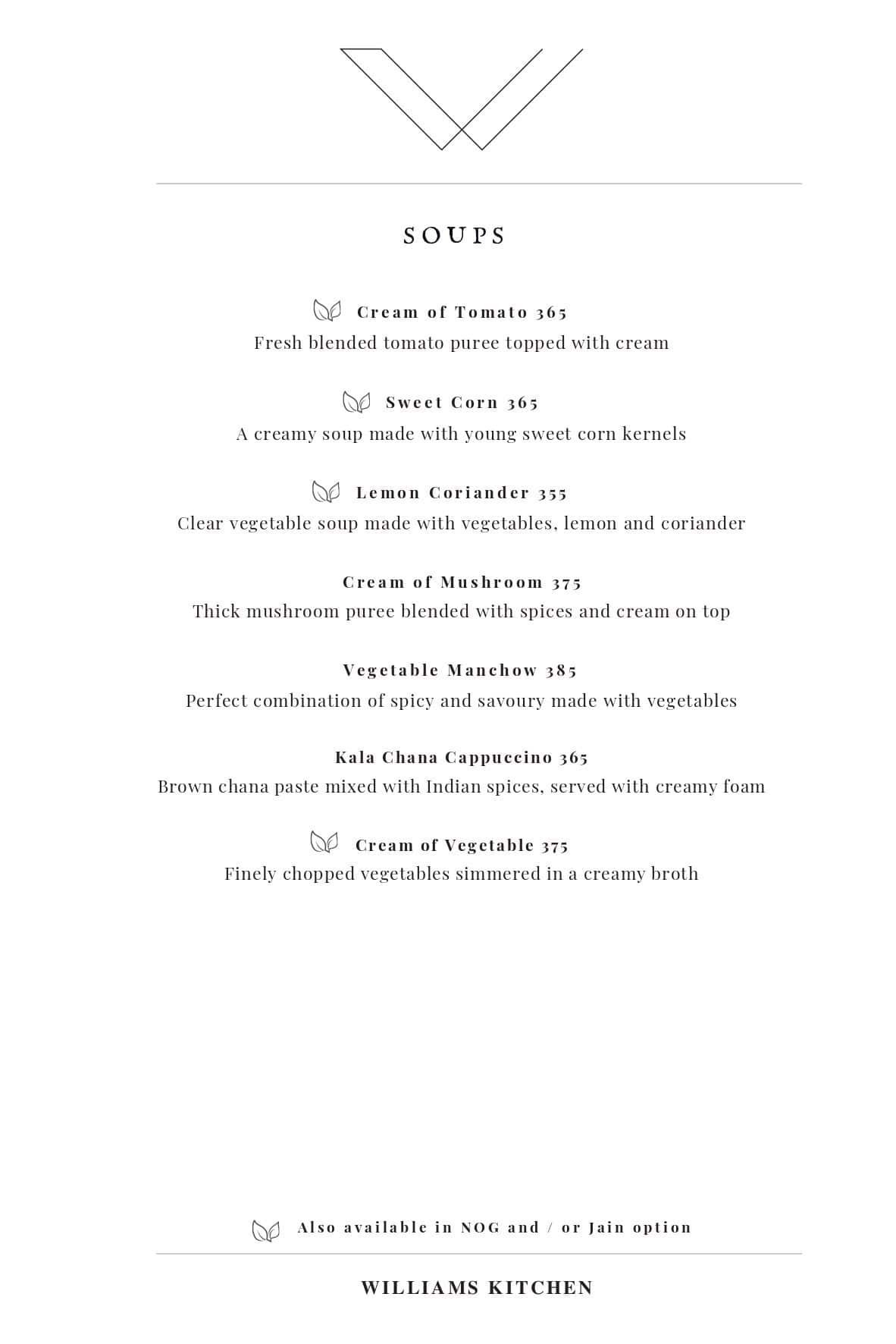 Menu of Williams Kitchen, Loudon Street Area, Kolkata