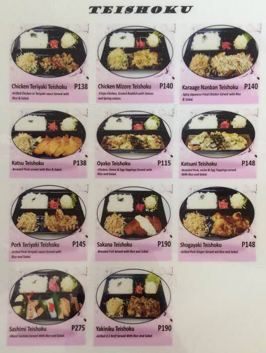 Menu at Japanese Shokudo restaurant, Pasay