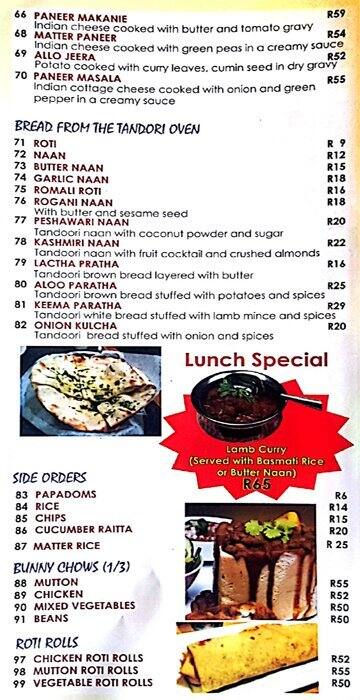 Menu at Ashiyana restaurant, Benoni