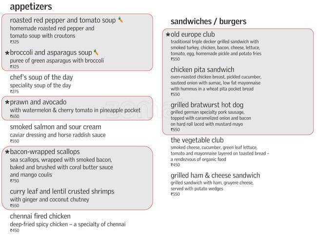 Cilantro - Le Royal Meridien Menu - Zomato