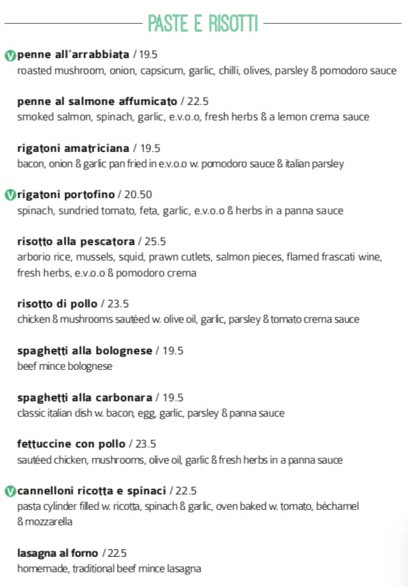 Menu at Portofino Cucina Italiana pizzeria, Auckland