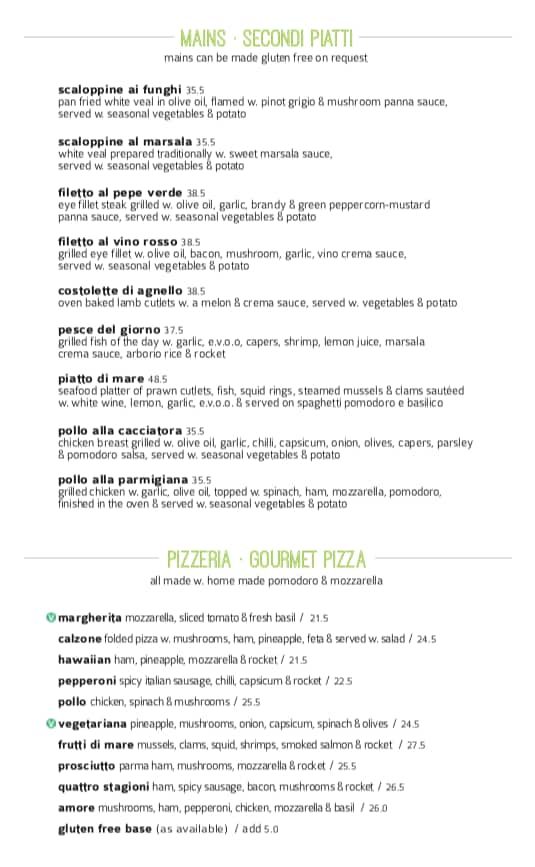 Menu at Portofino Cucina Italiana pizzeria, Auckland