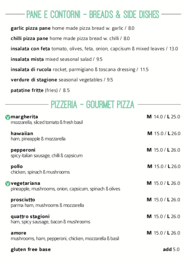 Menu at Portofino Cucina Italiana pizzeria, Auckland