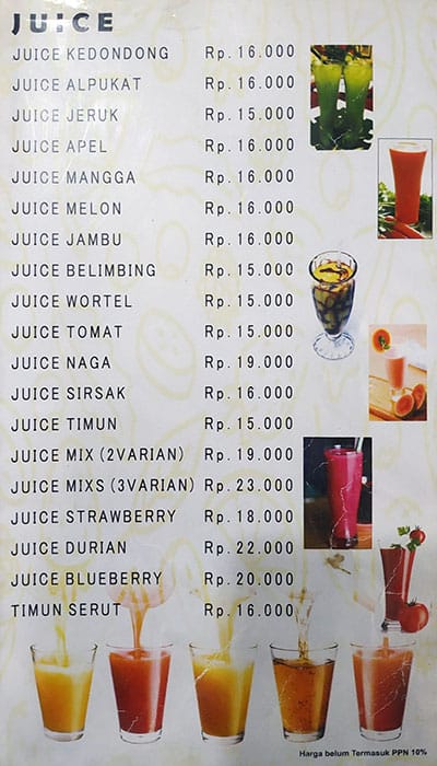Menu at Rumah Makan Sedap Sari restaurant, Jakarta, Jl. Bugis No. 76 ...