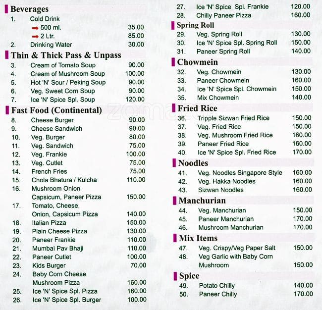 Ice N Spice Menu, Menu for Ice N Spice, Indira Nagar, Lucknow - Zomato