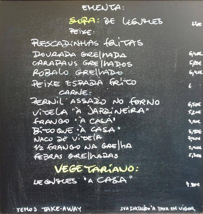 Menu at O Pedro restaurant, Lisbon