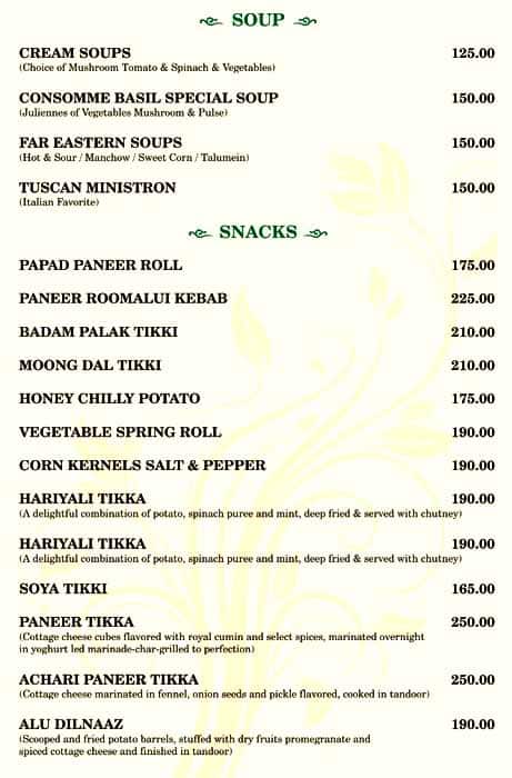 Menu of Basil Restaurant, Khatipura Road, Jaipur