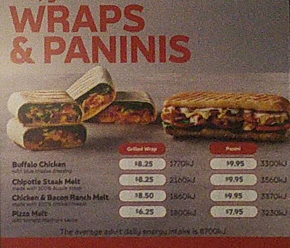 Carta de comida rápida Subway, Bondi Junction, 7/237-239 Oxford St