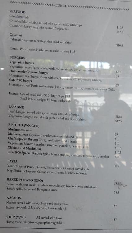 Menu at Cafe 2000, Moonee Ponds, 633 Mt Alexander Rd