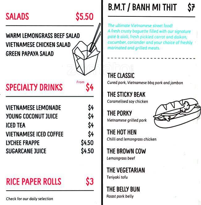 Menu at Rice Paper Scissors restaurant, Indooroopilly