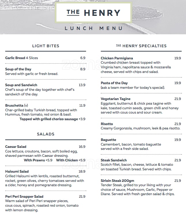 Menu at Mount Henry Tavern pub & bar, Manning