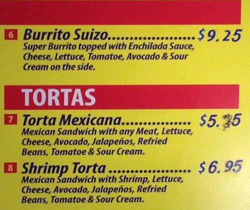 Menu at Taqueria El Favorito restaurant, Rohnert Park, Redwood Dr