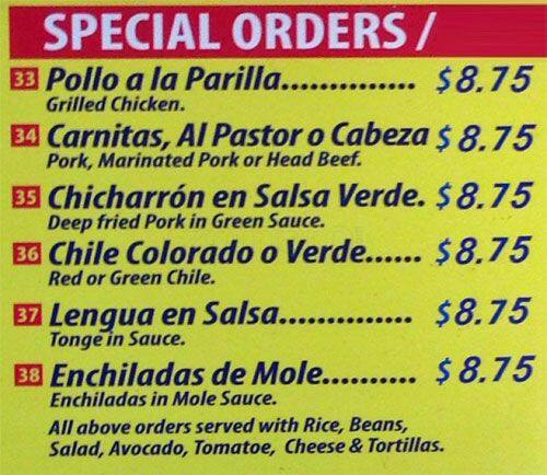 Menu at Taqueria El Favorito restaurant, Rohnert Park, Redwood Dr