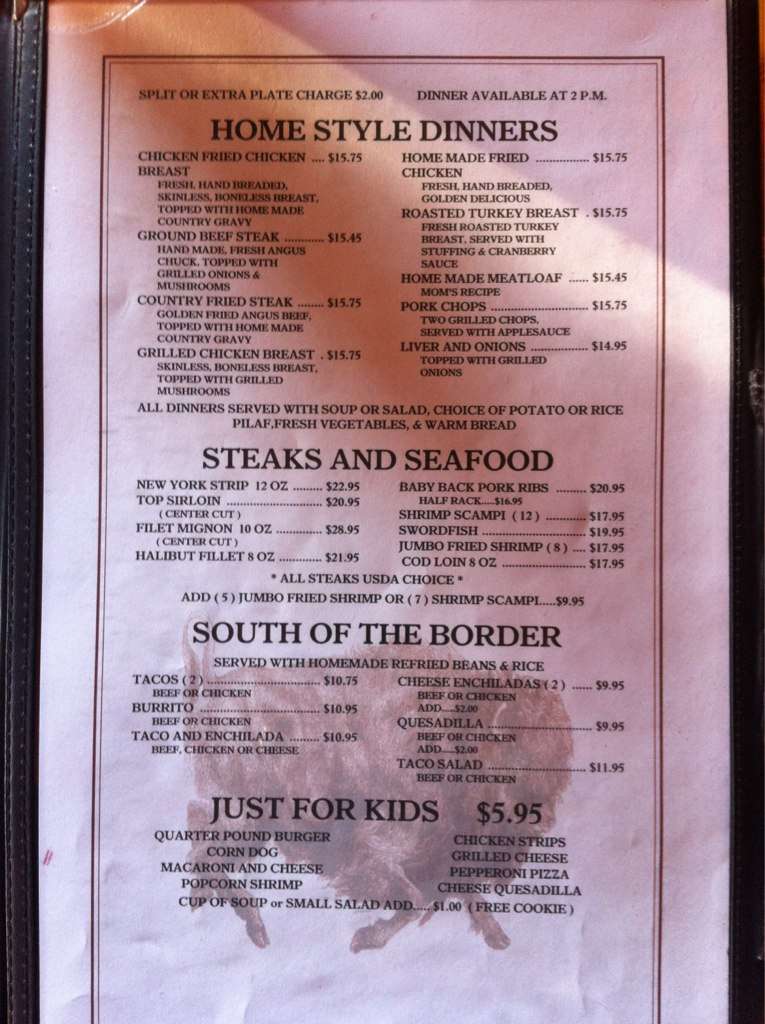 Menu at Janet's Montana Cafe, Alpine