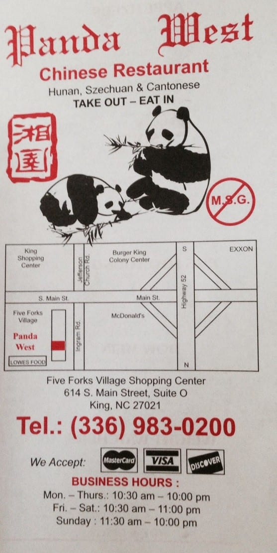 Menu at PANDA WEST restaurant, King