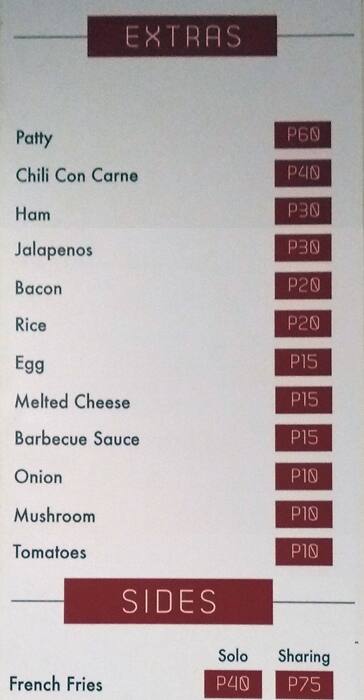 Menu at Hunger Buster restaurant, Manila, Taft Ave