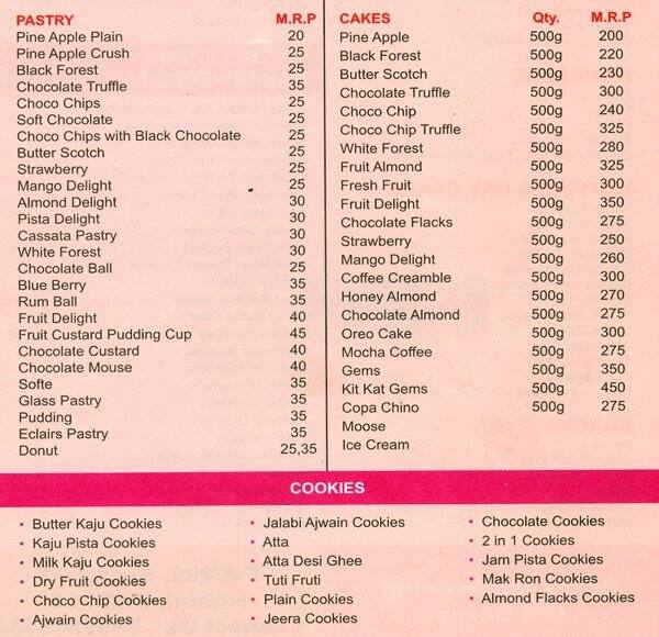 Menu at The Delicious Bakery, New Delhi
