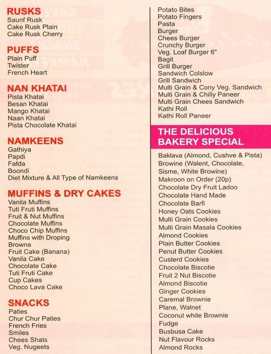 Menu at The Delicious Bakery, New Delhi