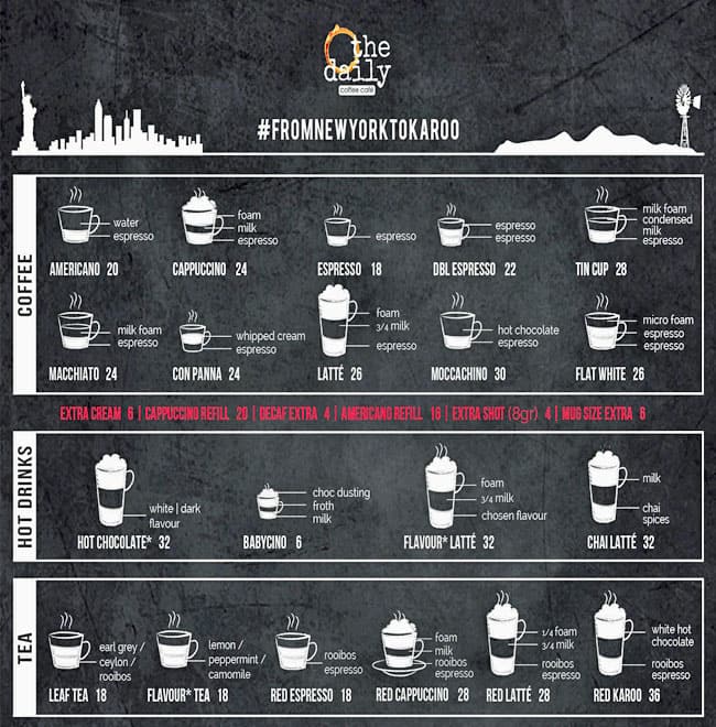 Menu at The Daily Coffee Cafe Cape Town, Cape Town