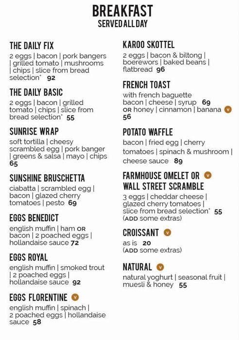 Menu at The Daily Coffee Cafe Cape Town, Cape Town