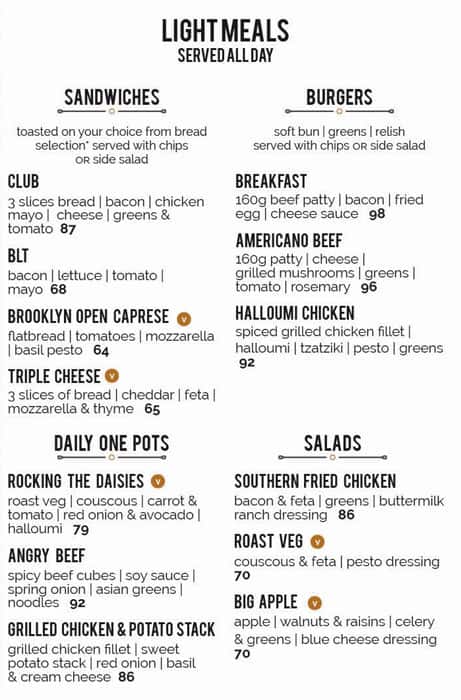 Menu at The Daily Coffee Cafe Cape Town, Cape Town