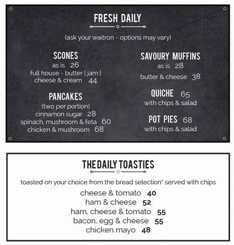Menu at The Daily Coffee Cafe Cape Town, Cape Town