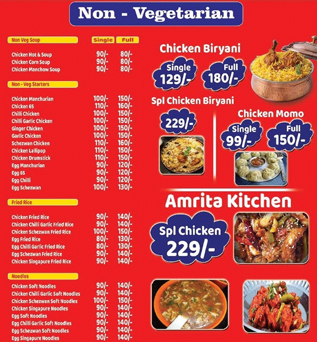 Menu at Amrita kitchen, Secunderabad