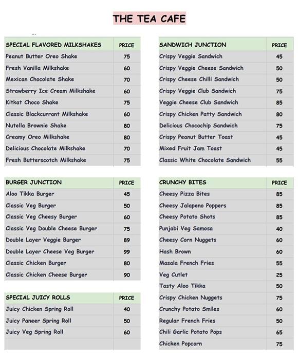 Menu of The Tea Cafe, Kanathur, Chennai