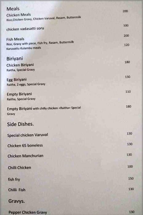 Menu of Andhra Home Food, Saravanampatty, Coimbatore