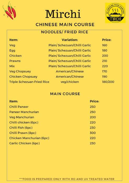Menu at Mirchi by Amazing Food Company, Guwahati