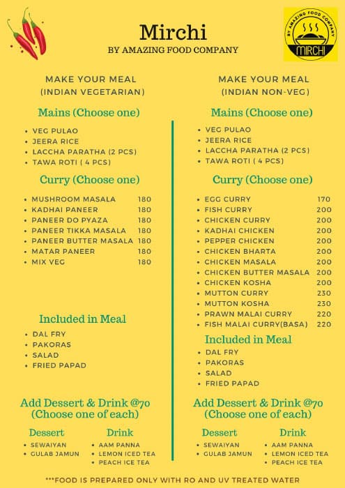 Menu at Mirchi by Amazing Food Company, Guwahati