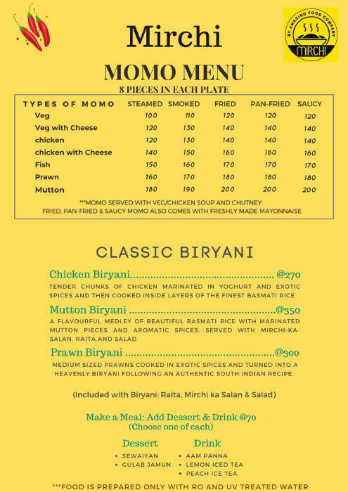 Menu at Mirchi by Amazing Food Company, Guwahati