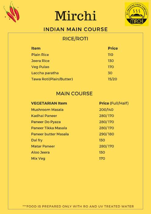 Menu at Mirchi by Amazing Food Company, Guwahati
