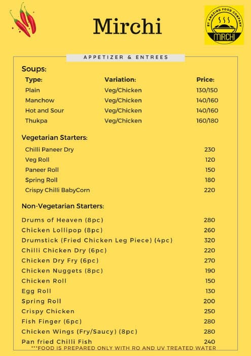 Menu at Mirchi by Amazing Food Company, Guwahati